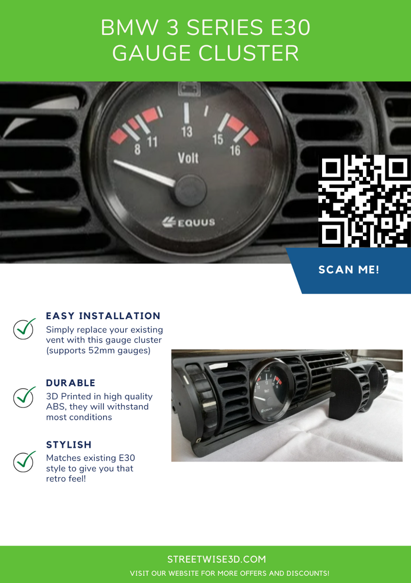 BMW E30 3 Series Gauge Cluster 52mm Holder Mount 3D Printed. – StreetWise3d